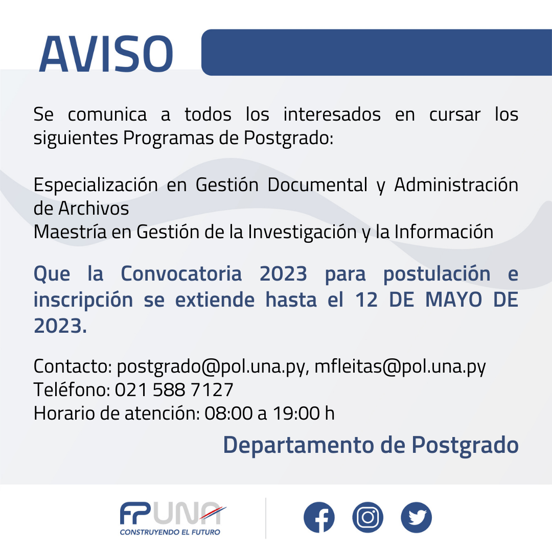 Convocatoria 2023 a Programas de Postgrado - Facultad Politécnica